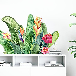 Giant Tropical Flower Palm Leaf Wall Stickers - Tropical Green Leaves Wall Decals Peel and Stick Vinyl Monstera Wall Decal Rainforest Jungle Room Decor Decals - Banana Leaf Wall Decals