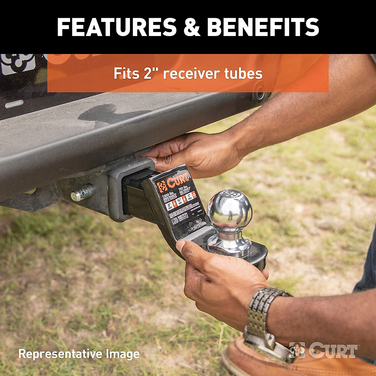 CURT 45050 Class 3 Trailer Hitch Ball Mount, Fits 2-Inch Receiver, 7,500 lbs, 1-Inch Hole, 4-Inch Drop, 2-In Rise