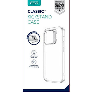 ESR Classic Kickstand Case Compatible with iPhone 14 and iPhone 13, Clear Case with Stand, Military-Grade Protection, Built-in Camera Ring Stand, Scratch-Resistant Acrylic Back, Clear