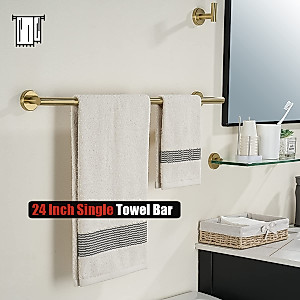 JQK Bath Towel Bar, 24 Inch Brushed Light Gold Towel Rack Bathroom, 304 Stainless Steel Thicken 0.8mm Towel Holder Wall Mount, Total Length 27 Inch, TB110L24-BG