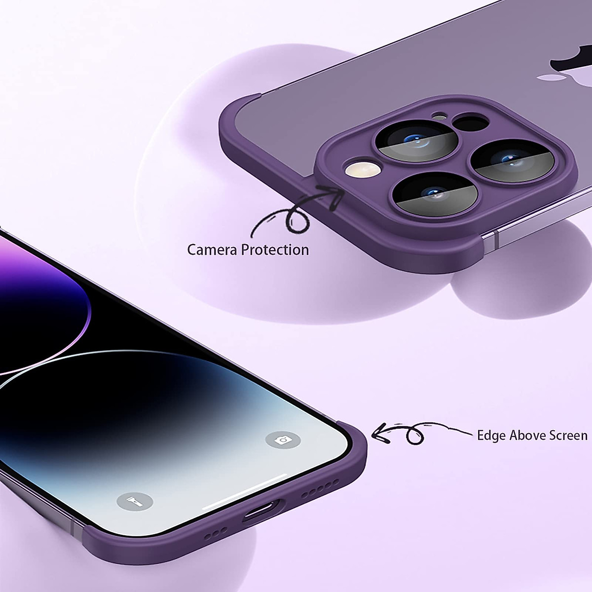 Losin Compatible with iPhone 14 Pro Max Case Borderless Design Camera Lens Protection Thin Lightweight Soft Silicone Frameless Case Shockproof Bumper Cover for iPhone 14 Pro Max 6.7 inch, Purple