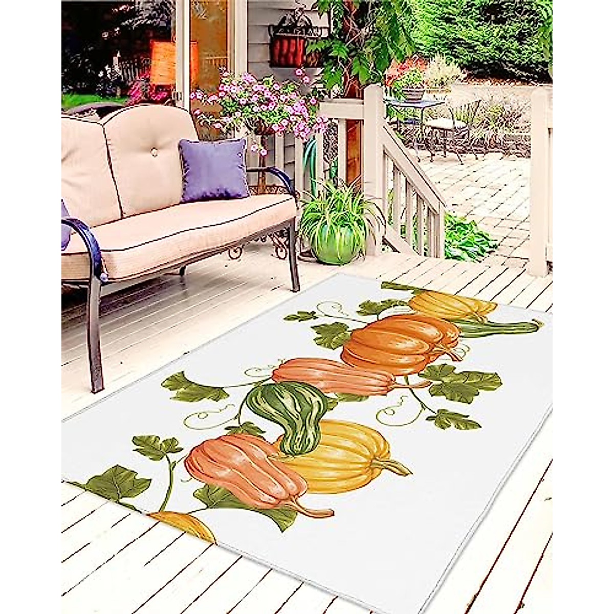 Outdoor Rug Carpet Indoor Area-Rug Thanksgiving Autumn Pumpkin Washable High Traffic Bedroom Kitchen Mat Backyard Patio Porch Rug, 4 X 6