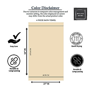 Belizzi Home 4 Pack Bath Towel Set 27x54, 100% Ring Spun Cotton, Ultra Soft Highly Absorbent Machine Washable Hotel Spa Quality Bath Towels for Bathroom, 4 Bath Towels - Navy Blue