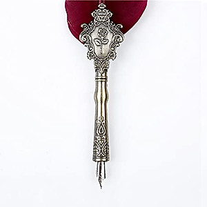 Retro Feather Pen Set, Writing Quill Pen Calligraphy Dip Pen Ink Set Luxury Vintage Signature Fountain Pen Gift Kit with Pen Stand and Replacement Nibs Valentine Day Christmas Birthday Gift Black