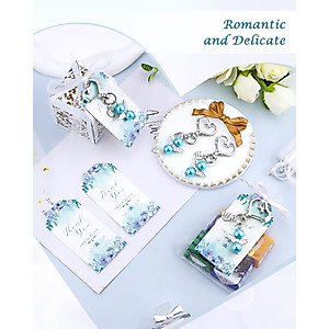 YETOOME 100 Pcs Baby Shower Favors for Boys, Angel Keychains Favor Baptism Favor Boxes White Organza Bags with Drawstring Thank You Tags for Baby Shower Baptism Party Gift, 25 Sets (Blue)