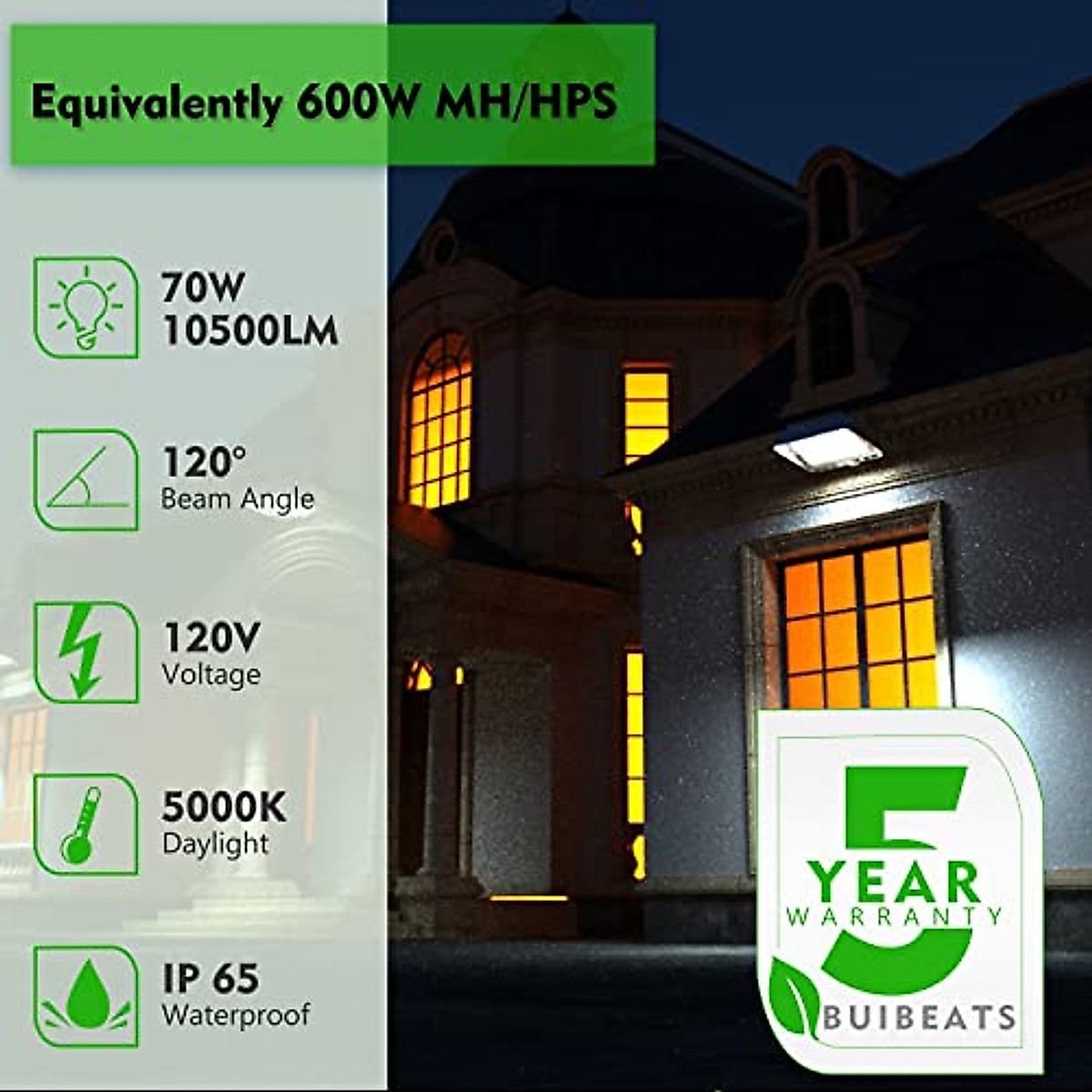 bulbeats 4 Pack 70W LED Flood Light Outdoor, 10500LM Eqv.250W Flood Security Light, 5000K Knuckle Mount, IP65 Waterproof Outdoor Lighting for Tree/Yards/Advertising Boards