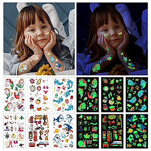 Awinmay 310 Pcs Luminous Temporary Tattoos For Kids,Mixed Styles Glow In The Dark Tattoos for Boys and Girls,Butterfly Dinosaur Pirate Mermaid Fake Tattoo Stickers,Glow Party Supplies Arts and Crafts