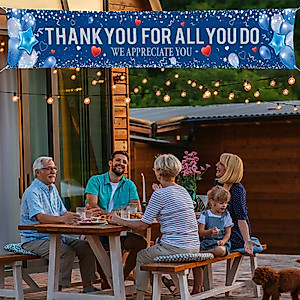 HOWAF Thank You for All You Do Fence Banner Party Decorations, Employee Appreciation Yard Sign Banner for Staff Teachers Doctors Appreciation Party, We Appreciate You Yard Banner, Blue Silver