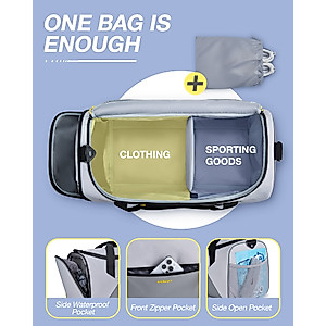 BAGSMART Gym Bag for Women Men, 36L Small Sports Bag With Shoe Bag, Lightweight Weekender Carry On Duffel Bag, Water Resistant Workout Duffel Bags for Traveling - Gray