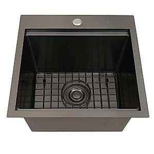 STARSTAR Workstation Ledge Top Mount/Drop-in Matte Black 304 Stainless Steel Single Bowl For Kitchen,Yard, Office, Bar, Laundry Sink (18 x 18 x 10)