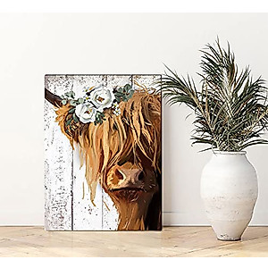 HLJ ART Cow Print Farmhouse Wall Decor - Abstract Canvas Paintings Picture Prints Artwork for Home Decor (Brown, 11 x 14inch)