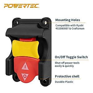 POWERTEC 71649 Table Saw Switch Replacement, Compatible with Ryobi & Craftsman, Dual Voltage 120V/230V Safety Locking Switch for Band Saw, Drill Press, Router Table, Dust Collectors