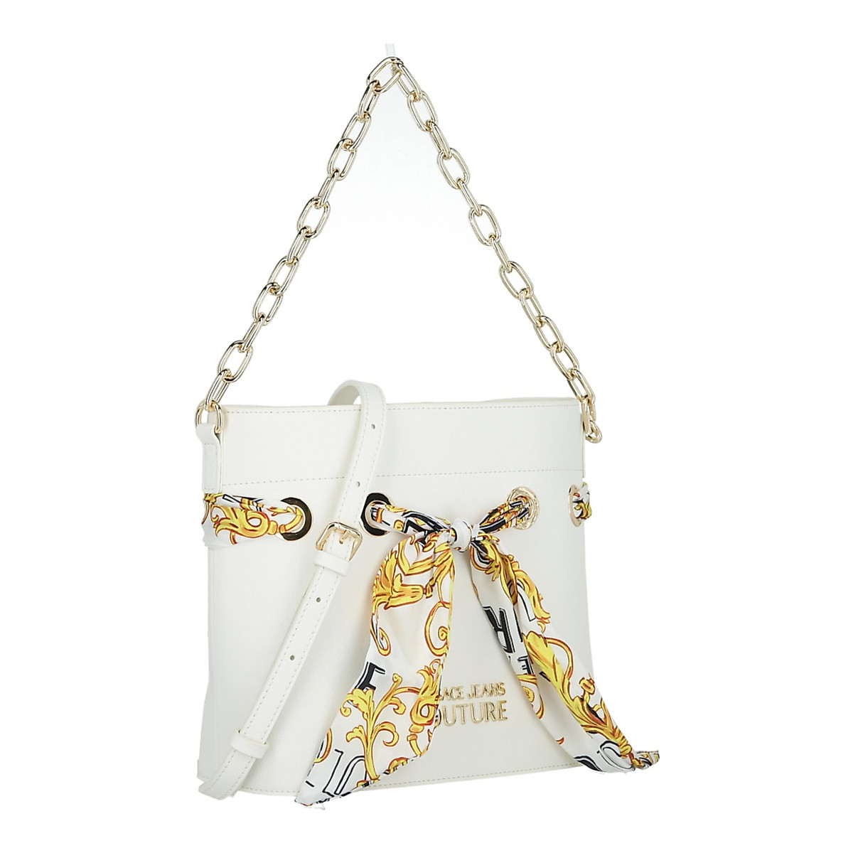 Versace Jeans Couture White Scarf Embellished Medium Bucket Bag for womens
