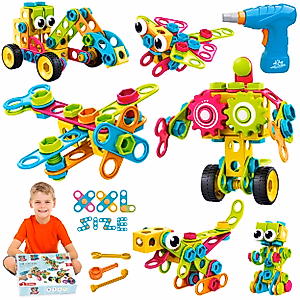 MOBI-US Toys 260 Piece STEM Learning Toys Kids Construction Engineering Kit Building Block Toy Blocks Children Early Education Playset Power Drill w/Free IdeaBook, Clickable Ratchet, Age 3+ US-T260