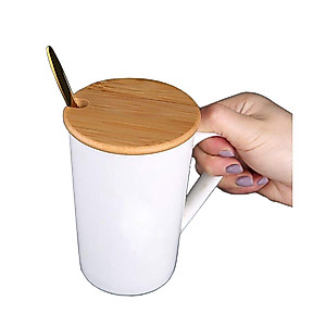 4Pcs Natural Bamboo Mug Lids with Spoon Hole Regular Mouth Mug Cover Heat Resistant Decorative Bamboo Lids Compatible Cup Lid for Drink Cup Coffee Mug Jar (Outer Diameter 3.35inch)