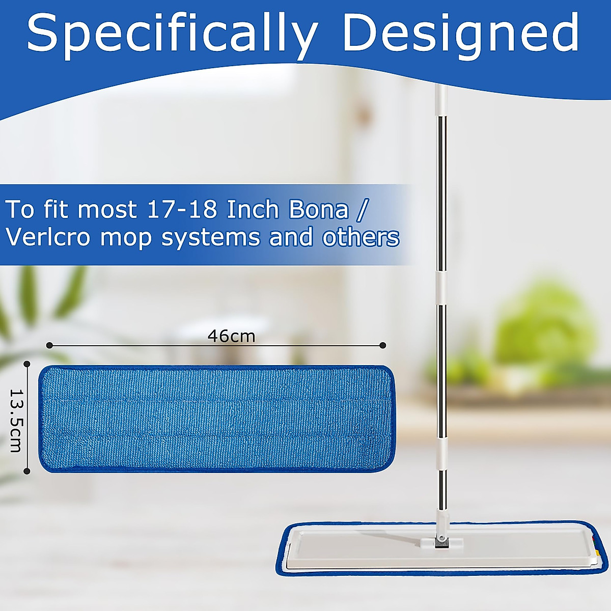 12 Pack Replacement Microfiber Pad for Universal Commercial 18 Inch Mop Head- Heavy Duty - Wet & Dry Commercial Cleaning Refills Reusable Mop Refills Fit for Most Microfiber Flat Mop System