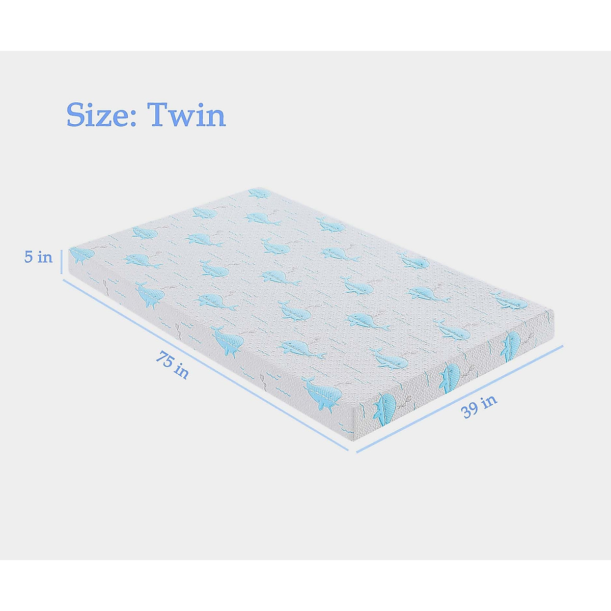 5 Inch Gel Memory Foam Mattress, Twin, Medium-Firm Bed Mattress Dolphin,Washable Cover Breathable Pressure Relief Cool Sleep Bed in a Box CertiPUR-US Certified