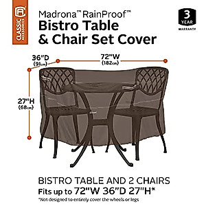 Classic Accessories Madrona Rainproof 72 Inch Patio Bistro Table & Chair Set Cover,Dark Cocoa