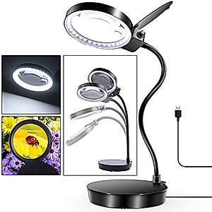 10X Magnifying Glass with Light and Stand, Desktop Hands Free Magnifier, Lighted Magnifying Glass for Close Work Reading Hobbies Crafts Repair