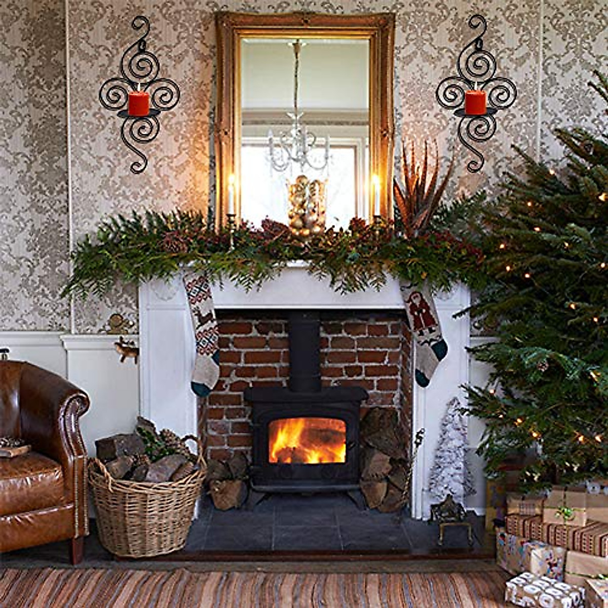 Wall Sconces Set of Two, Candle Holder Elegant Swirling Iron Wall Decor Hanging Sconce for Living Room Indoor Christmas Decoration, Weddings, Event, Black