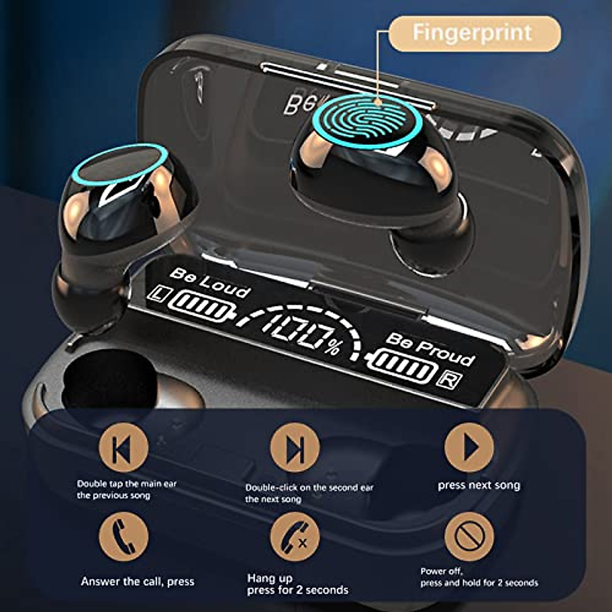 Wireless Bluetooth LED Power Display Headset - Wireless Mini Stereo Noise Cancellation Touch-Control in-Ear Earbuds with Charging Box for Running Outdoor Office Sports Working