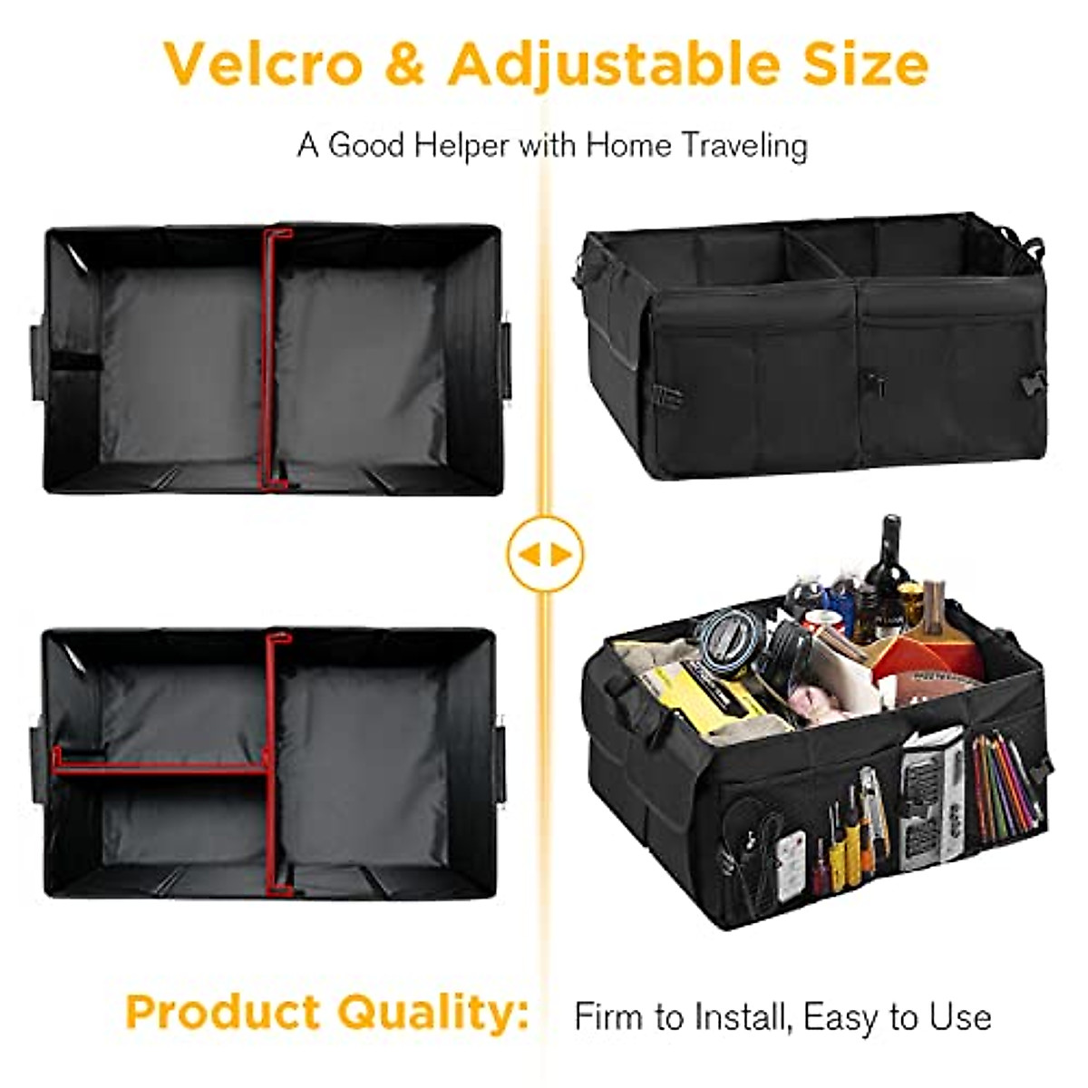 JNCHOICE Trunk Organizer for Car, Collapsible Car Organizer Multi-Compartment Car Storage for SUV, Truck & Car Accessories for Backseat -Black