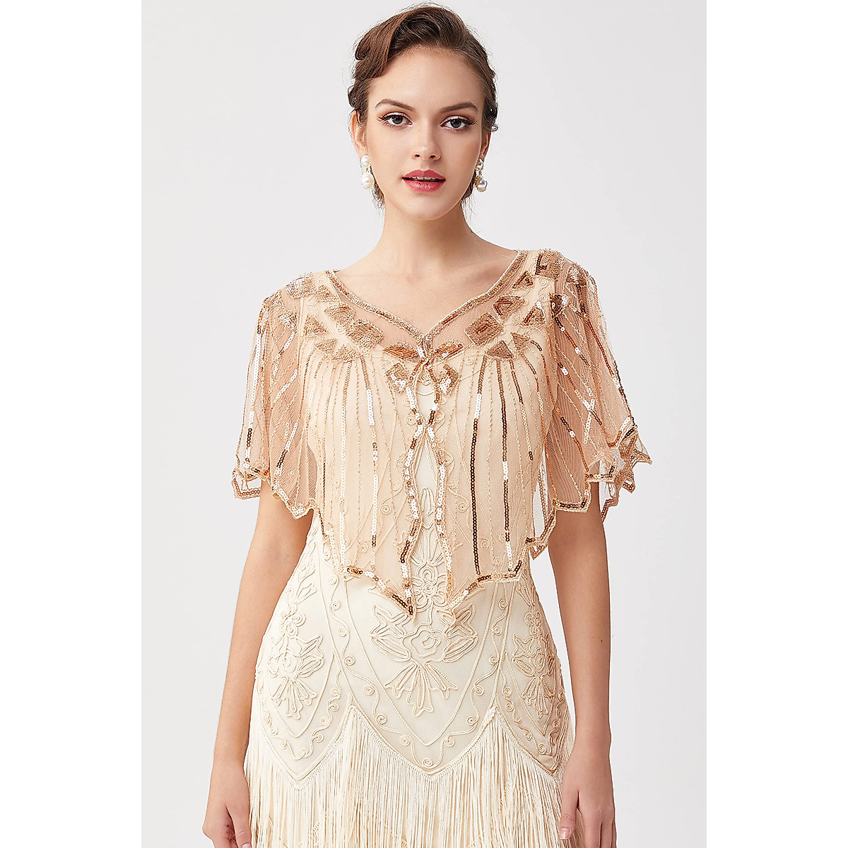 BABEYOND 1920s Shawl Wraps Sequin Beaded Evening Cape Bridal Shawl Bolero Flapper Cover Up