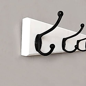 GIFTAYA Wood Coat Rack Wall Mounted - 22 Inches, 5 Hooks, Heavy Duty, for Coat Hat Towel Purse Robes Mudroom (White Base & Black Hook)