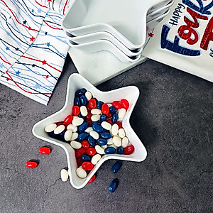 UPware 4-Piece Melamine Mini Bowls Star Decor Small Serving Bowl for Dessert, Snack, Ice Cream, Nuts or fruit, 5.5 Inch Melamine Dessert Bowls Star Shape Bowl (Patriotic Star, White)