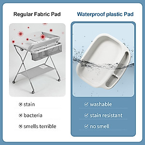 cosola Baby Changing Table with Wheels, Foldable Adjustable Height Diaper Changing Tables with Changing Pad & Storage Rack Diaper Station for Newborn Baby and Infant, Light Grey
