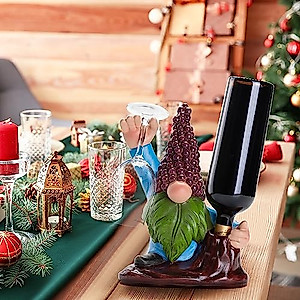 Grape Gnome Wine Bottle Holder, Blue Resin Elf Dwarf Wine Holder Set 1 Can Hold A Goblets Unique Wine Bottle Rack Tabletop Bar Kitchen Party Christmas Decoration Gift for Father/Mother/Wine Lover