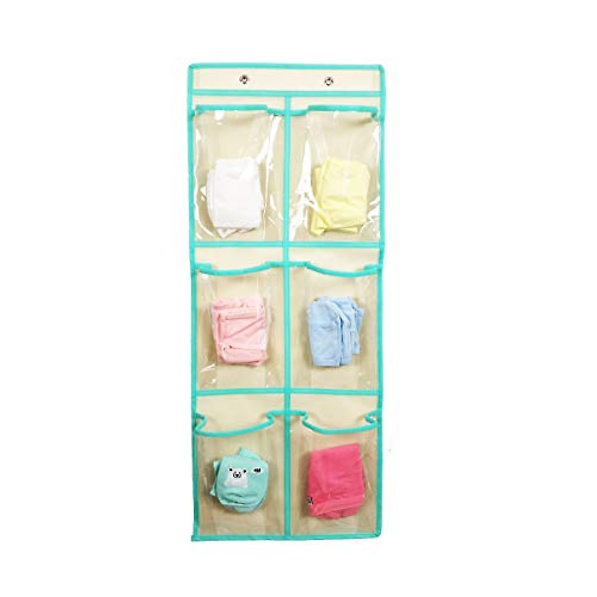 NIMES Over The Door Shoe Organizer Hanging Narrow Closet Door Storage 6 Large Clear Pockets Chart 2 Pack (BEIGE)