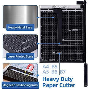 ISDIR Paper Cutter Guillotine, 12 Inch Paper Cutting Board, 12 Sheets Capacity, Heavy Duty Metal Base, Dual Paper Guide Bars, Professional Paper Cutter and Trimmer for Home, Office (12'' Black)