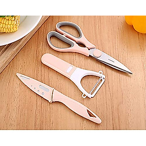 JS Kitchen Scissor 3-Pcs Set,Poultry Shears,Kitchen Cooking Knife Set with Melon Planing Fruit Knife and Peeler for Cutting Poultry, Chicken, Meat, Herbs, Vegetables and Fish.