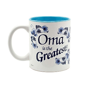 E.H.G | Essence of Europe Gifts - 12 oz. Ceramic Coffee Mug, Oma is the Greatest Design - Blue Ceramic Mug, German or Dutch Grandma - Quality Coffee Mug - BLUE