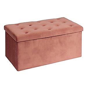 B FSOBEIIALEO Folding Storage Ottoman, Long Ottomans Shoes Bench, Velvet Storage Chest Footrest Seat 31.5"x15.7"x15.7" (Warm Red, Large)