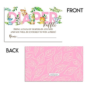 Watercolor Jungle Animals Diaper Raffle Tickets for Girl Baby Showers, 20 2" X 3” Double Sided Insert Cards for Games by AmandaCreation, Bring a Pack of Diapers to Win Favors & Prizes!