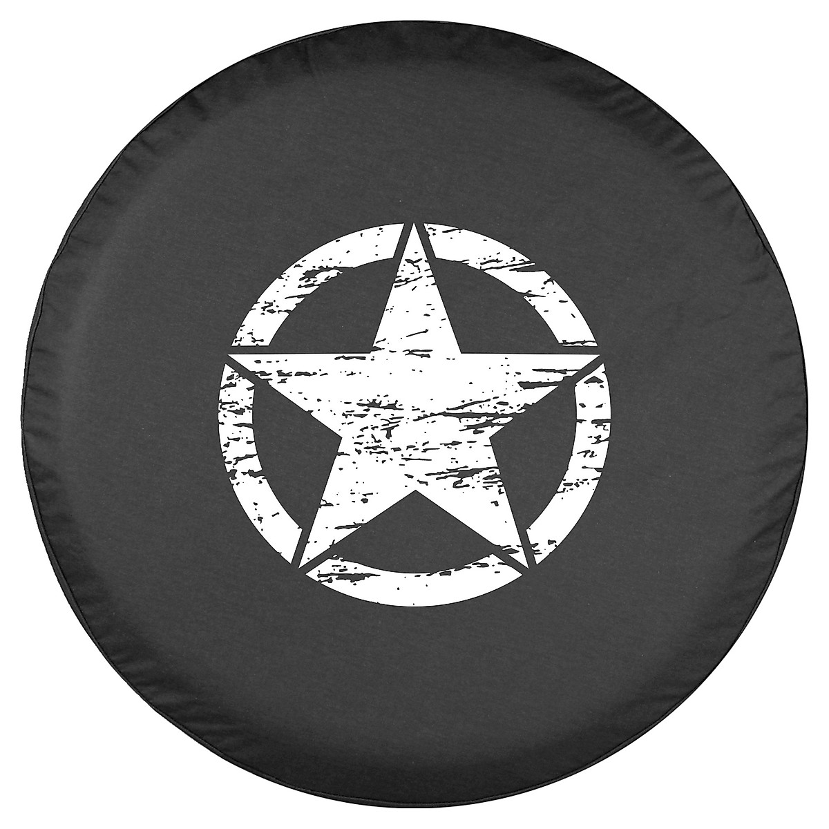 Boomerang - 32" Distressed Star - Spare Tire Cover - (Black Denim Vinyl) for Jeep Wrangler JK (2007-2018) - White Print - Made in The USA