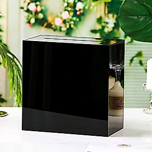UNIQOOO Black Acrylic Wedding Card Box with Slot, Thick DIY Large 10x10x5.5 inch w/ No Print, Wedding Receptions Wishing Well Money Box, Birthday, Memory Box