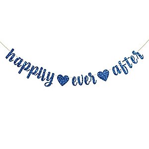 Belrew Happily Ever After Banner, Engagement Party Decor, Bridal Shower Party Decoration Supplies, Glittery Blue