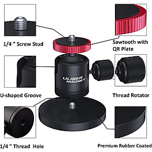 ULIBERMAGNET 60lb Magnetic Camera Mounting Base with Mini Ball Head, Super Strong Rubber Coating Neodymium Magnet with 1/4’’-20 Male Thread Stud for Mobile Camera, Security Camera.