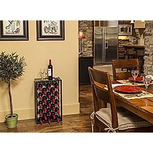 Mango Steam 23 Bottle Black Wine Rack with Glass Top Shelf, Free Standing for Home, Kitchen and Bar