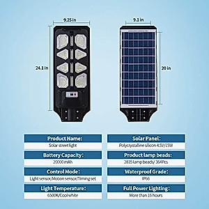 Aihanfir 600W Led Solar Street Light Outdoor Waterproof, with Motion Sensor and Remote Control for Parking Lot Lights Commercial, Yard, Road-15W Solar Charging Panel, 6500K Double-Chip LED.
