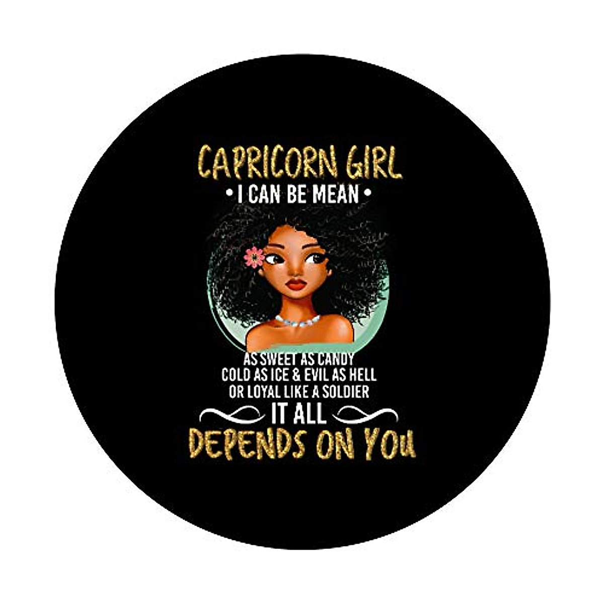 Yellow Fonts Capricorn Zodiac for Afro-American Girl PopSockets Grip and Stand for Phones and Tablets