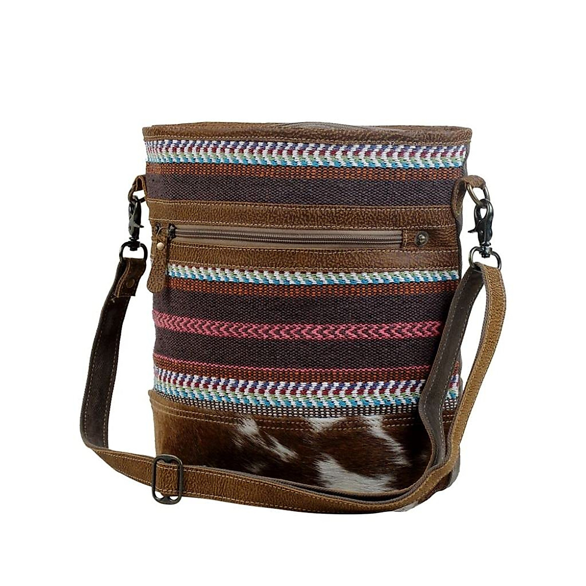 Myra Bag Tiered Shoulder Bag Upcycled Cotton & Cowhide Leather S-2872