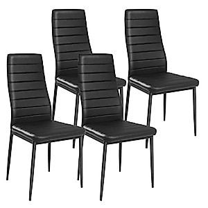 Giantex Set of 4 Dining Chairs, Upholstered Dining Side Chairs with Stain-Proof PVC Leather, Non-Slip Footpads,Easy to Clean and Assemble, High Back Black Kitchen Dining Chairs
