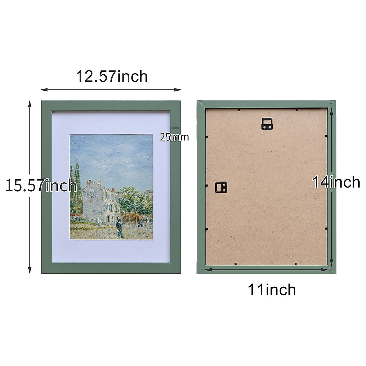 Muzilife 11x14 Wood Picture Frame Flat Display Pictures 8x10 with Mat or 11x14 Without Mat for Wall, 1pc, Green