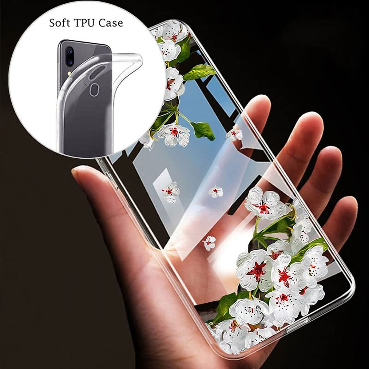 KJYFOANI for Infinix GT 10 Pro Case with [360° Rotation Ring Kickstand], Anti-Scratch Silicone Phone Case for Infinix GT 10 Pro, Shockproof Cover for Women/Girl, Transparent (6.67") - Pear Blossom