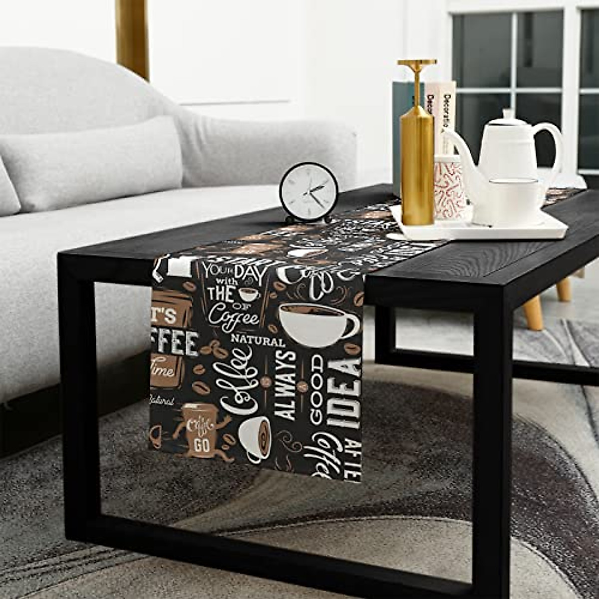 Rural Coffee Table Runner-Cotton Linen-13x90 Inch Holiday Dresser Scarves, Shabby Chic Esppresso Beans Cup Drinking Tablerunner for Kitchen Coffee/Dining Bedroom Home Living Room Dinner Scarf Décor