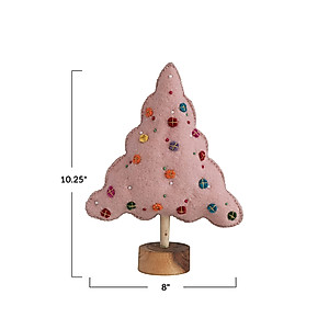 Creative Co-Op 8" L x 3" W x 10-1/4"H Handmade Wool Felt Tree w/Beads, Applique, Embroidery & Wood Base, Multi Color